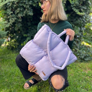 Puffer Bag, Lilac Puffy Bag, Large Size Tote Bag, Puffer Work Bag ...