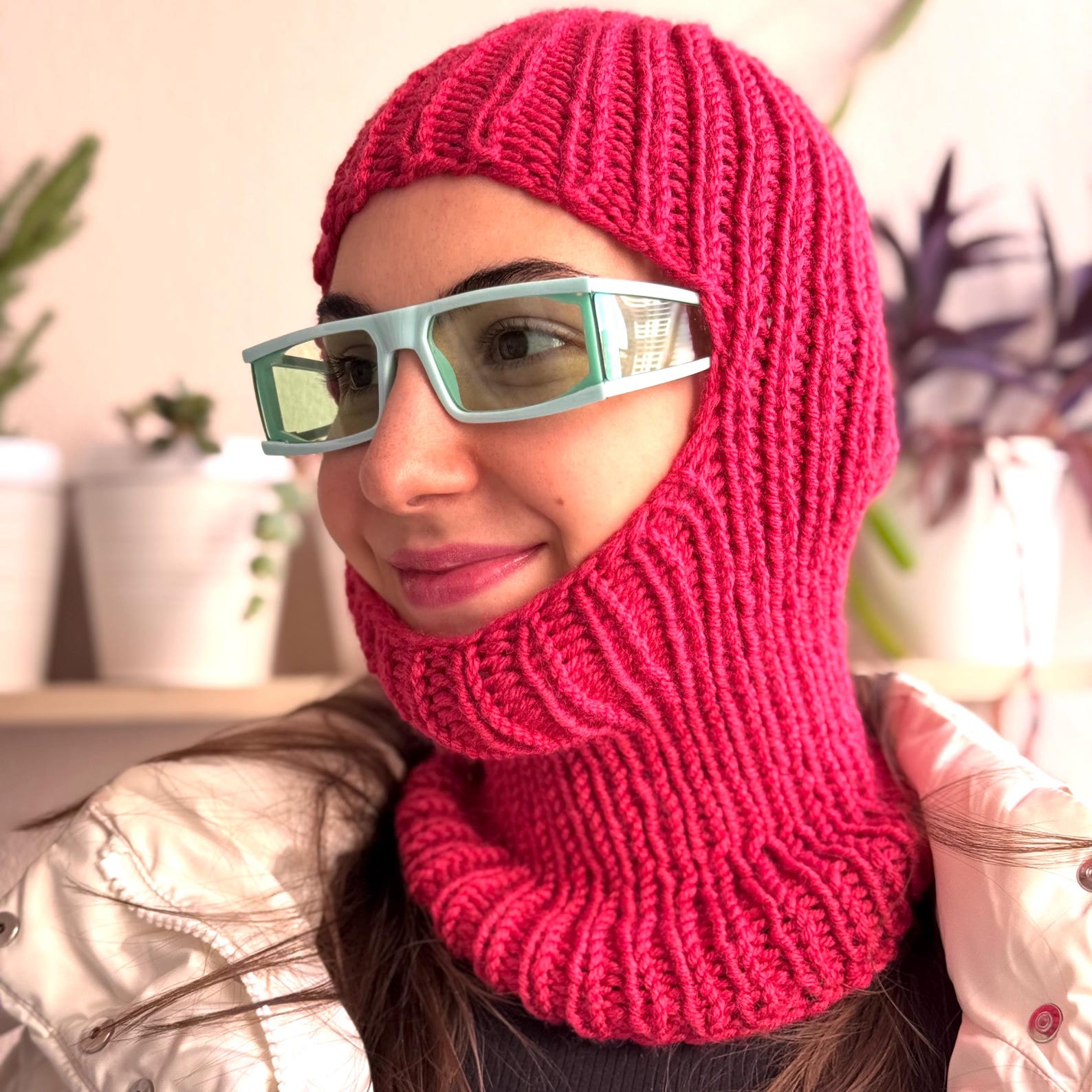Pink Wool Blend Balaclava: Convertible Knit Beanie, Winter Face Mask - Etsy