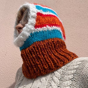 Handmade Colorful Balaclava in Orange White and Blue, Oversize Fluffy ...