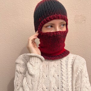 Balaclava Ski Mask in Degrade Red and Dark Gray | Wool Knit Balaclava ...