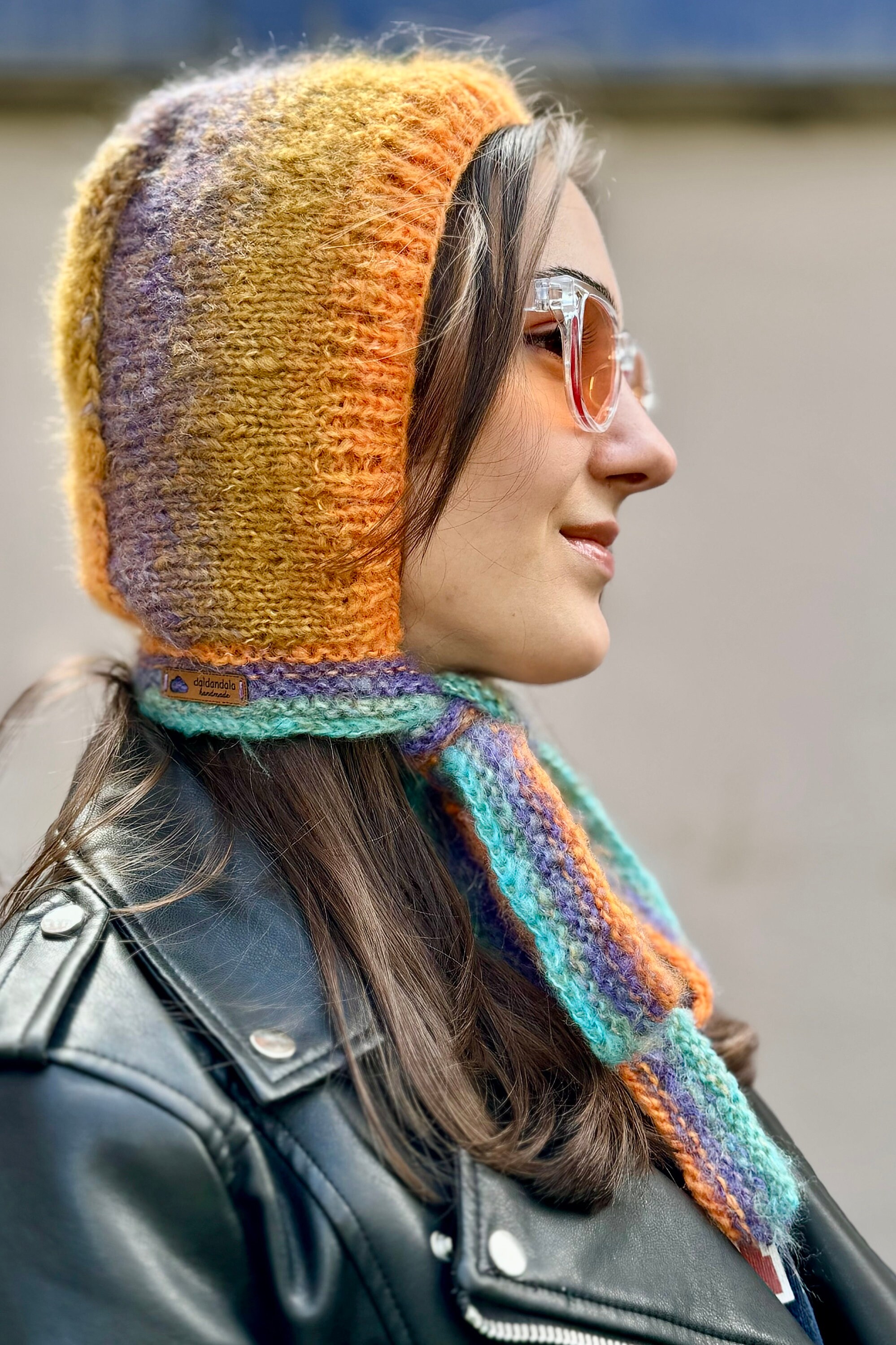 Hand Knitted Mohair Balaclava Bonnet: Orange Purple Adult Winter Hat - Etsy