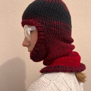 Balaclava Ski Mask in Degrade Red and Dark Gray | Wool Knit Balaclava ...