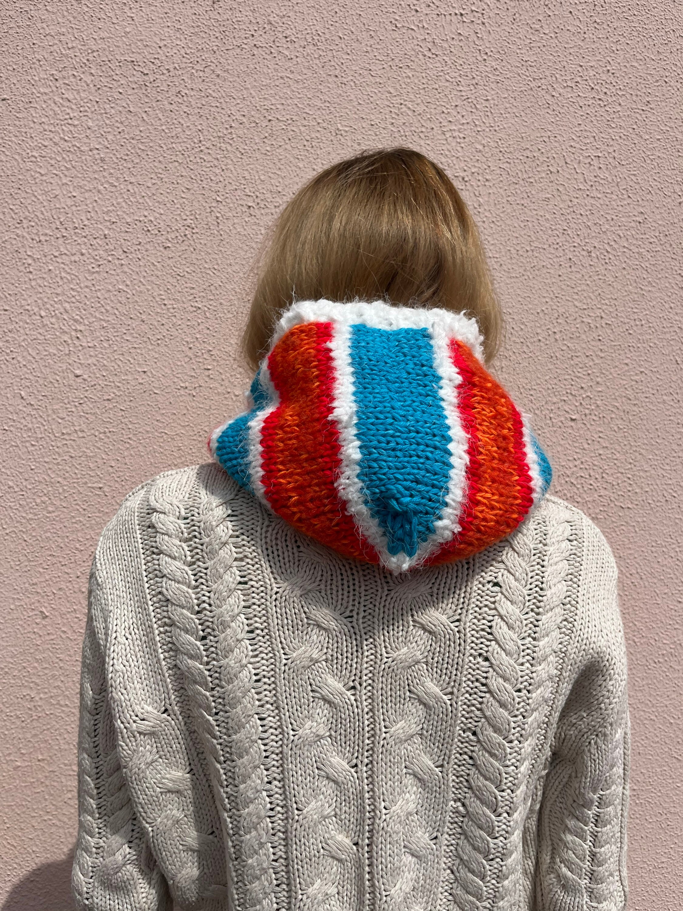 Handmade Colorful Balaclava in Orange White and Blue, Oversize Fluffy ...