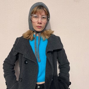 Gray Knit Bonnet for Adults, Pure Wool Bow Tie Bonnet, Balaclava With ...