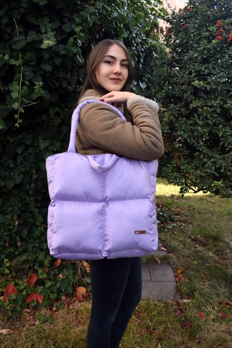 Puffer Bag Lilac Puffy Bag Large Size Tote Bag Puffer Work - Etsy