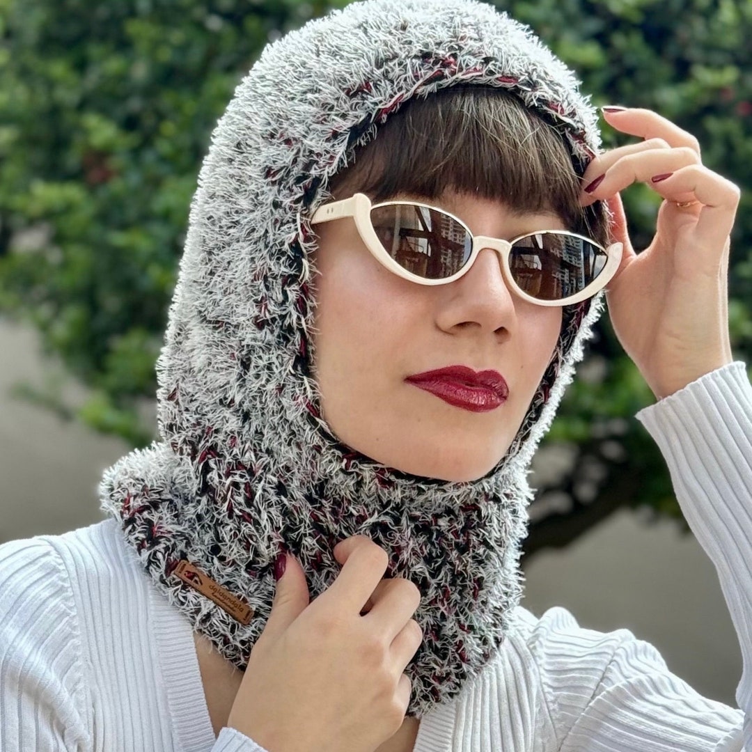 Handmade Knit Fuzzy Balaclava: Vegan Unisex Hood - Etsy