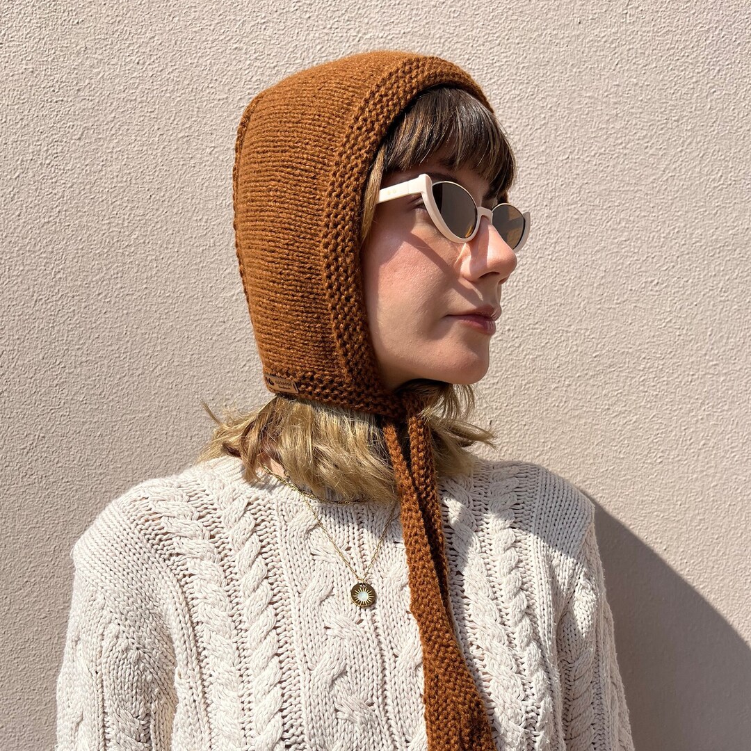 Hand Knitted Bonnet for Adults in Brown - Etsy