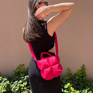 Handcrafted Pink Mini Puffer Bag With Zipper Closure, Inner Pocket, and ...