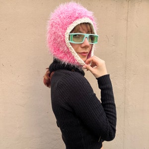 Fuzzy Balaclava Knit, Hand Knitted Fluffy Balaclava in Pink Black White ...