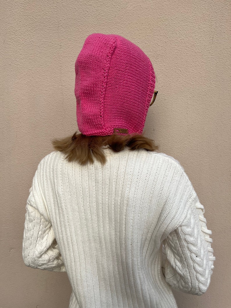 Pink Merino Bonnet for Adults, Hand Knitted Bow Tie Bonnet in Different ...