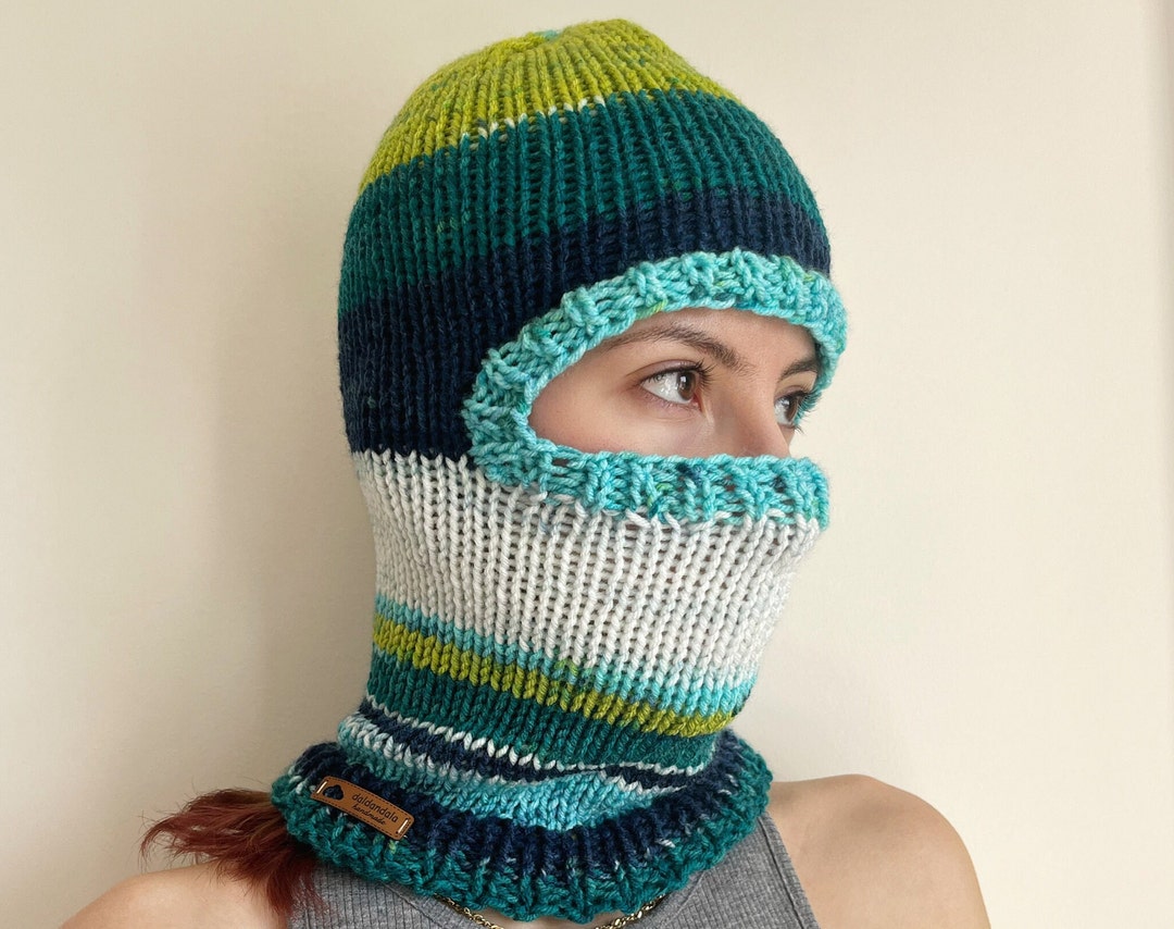 Full Face Balaclava, Vegan Knit Balaclava, Multicolor Knitted Hood ...