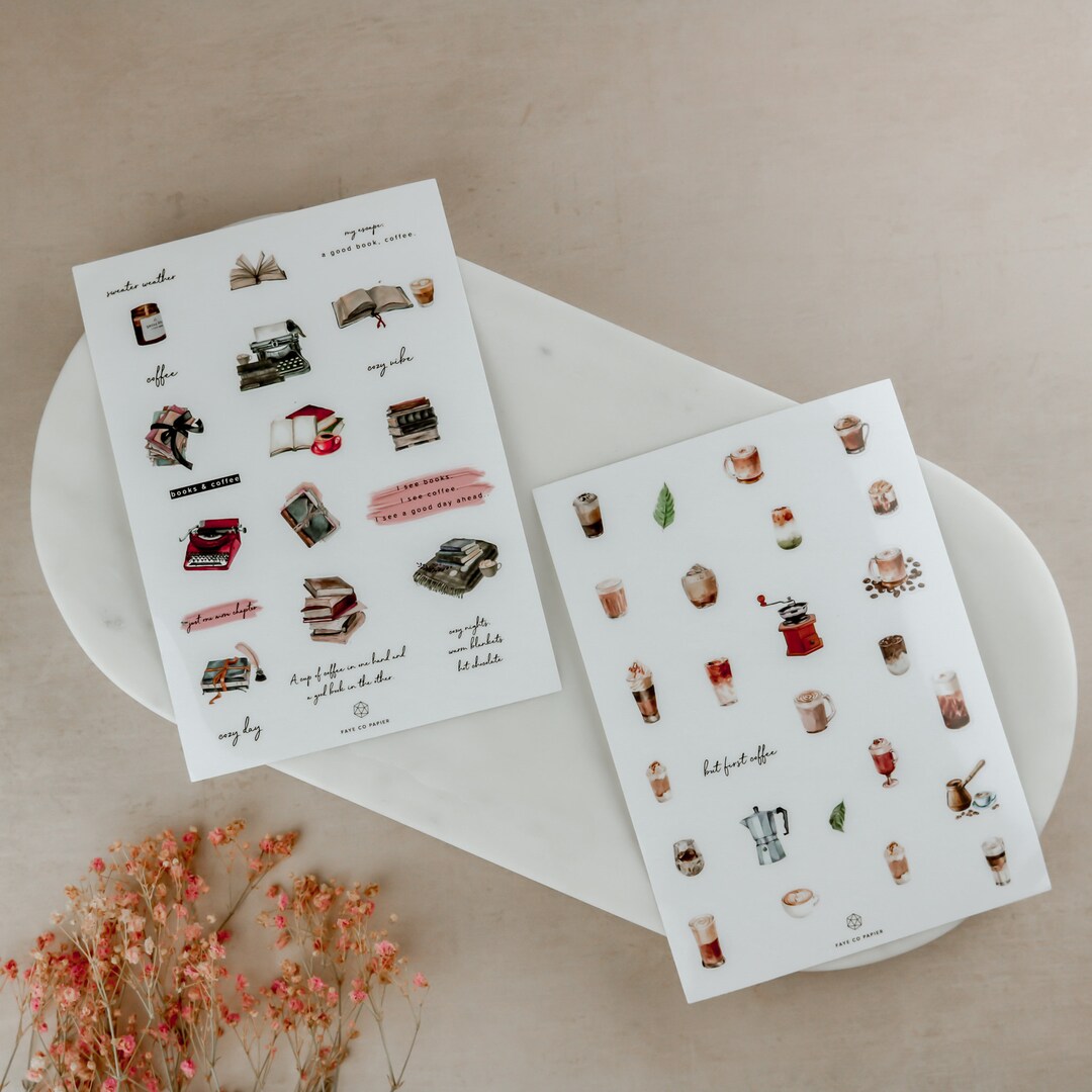 Minimal Books and Coffee Sticker Sheet Vintage Books Sticker Sheet ...