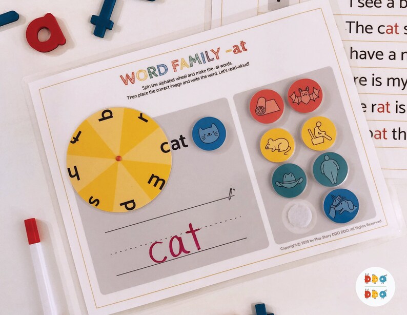 Word Family -at, CVC Reading Game, Beginning Phonics Activity, Learning ...