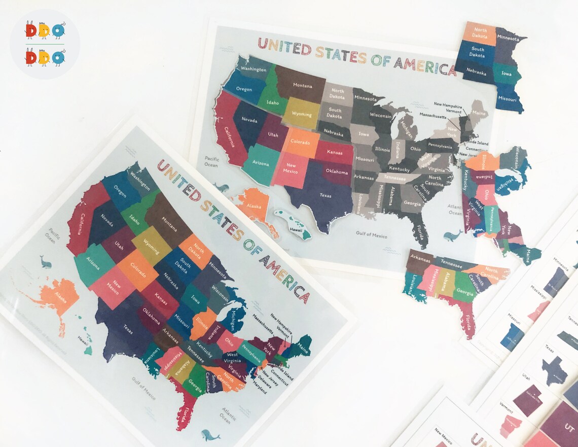United States Map Puzzle, States and Capitals Activity Set, Printable ...