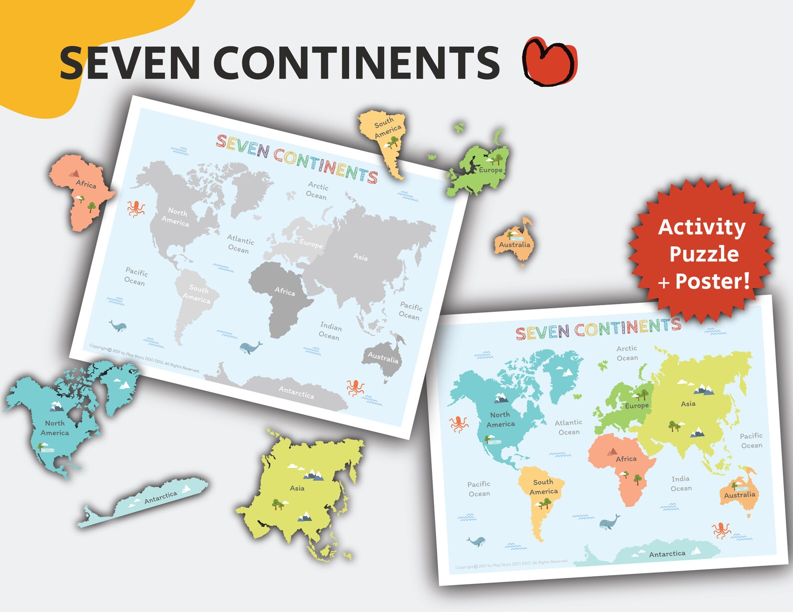 Seven Continents Puzzle, Printable World Map, World Continents ...