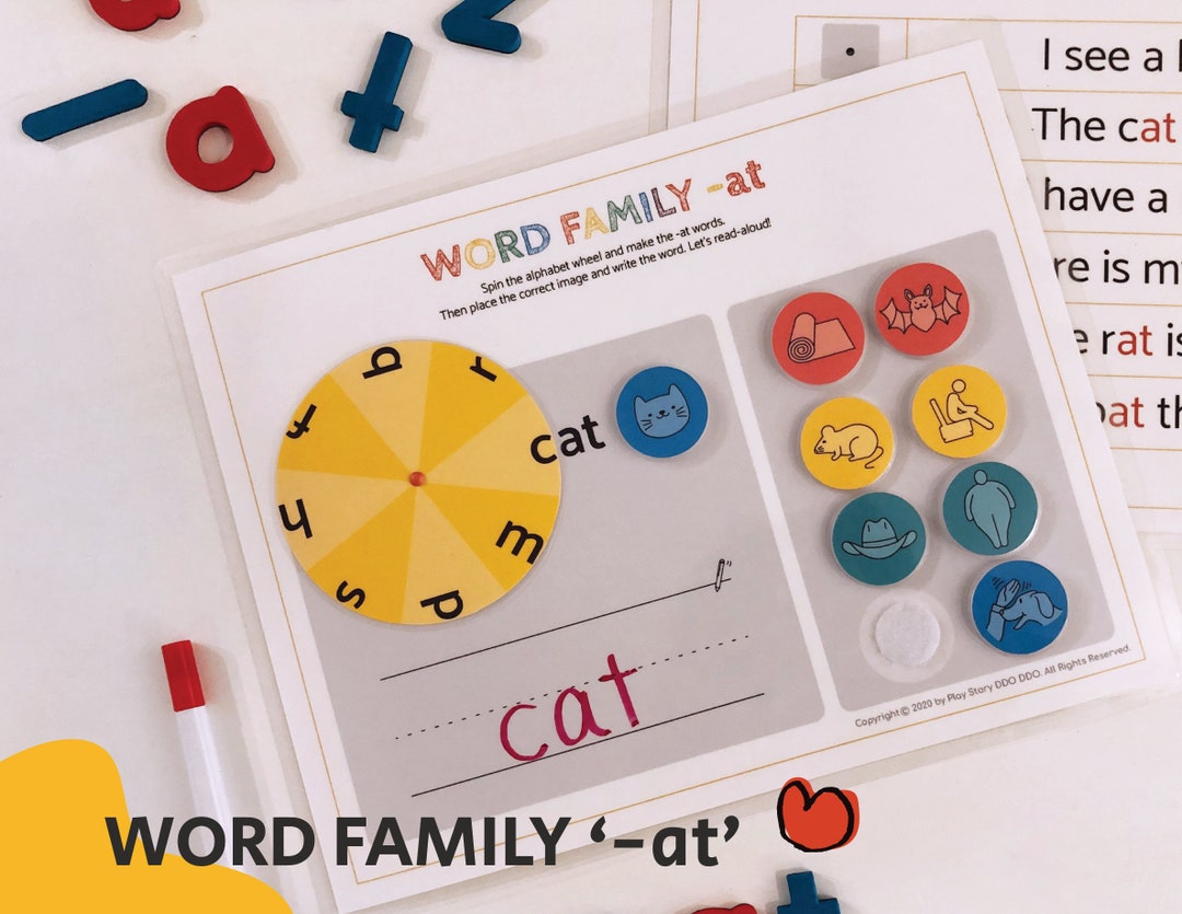 Word Family -at, CVC Reading Game, Beginning Phonics Activity, Learning ...