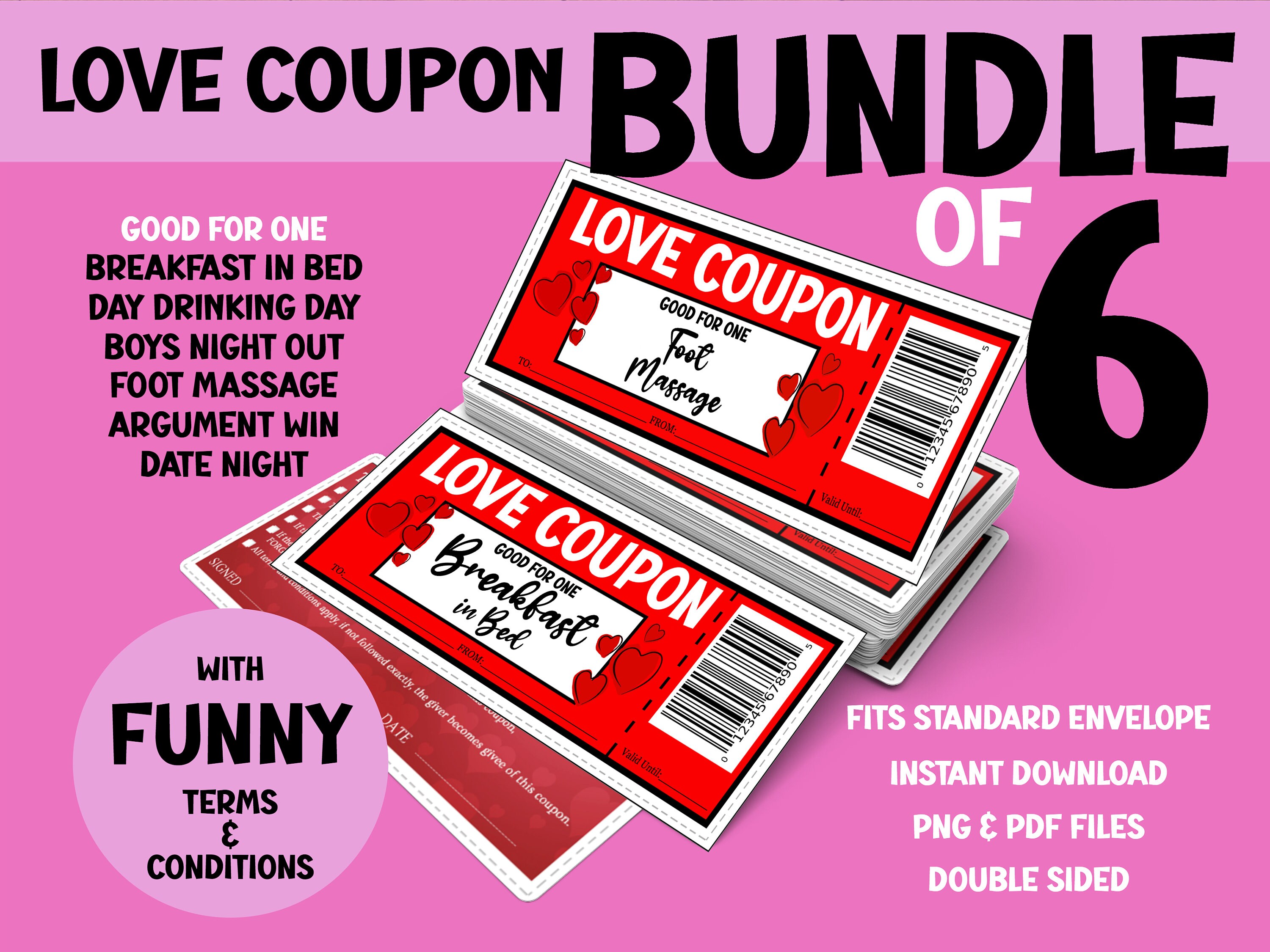 Printable Love Coupon Bundle of 6 Different Gift Certificate Vouchers ...
