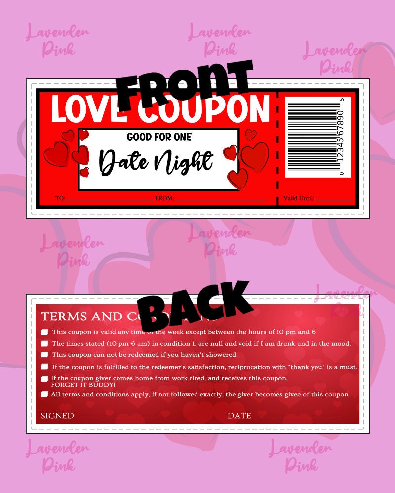 Printable Love Coupon Date Night Gift Voucher Downloadable Certificate ...