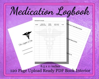 Medication Log Book KDP Interior Template Low Content Design 6x9 Inches ...
