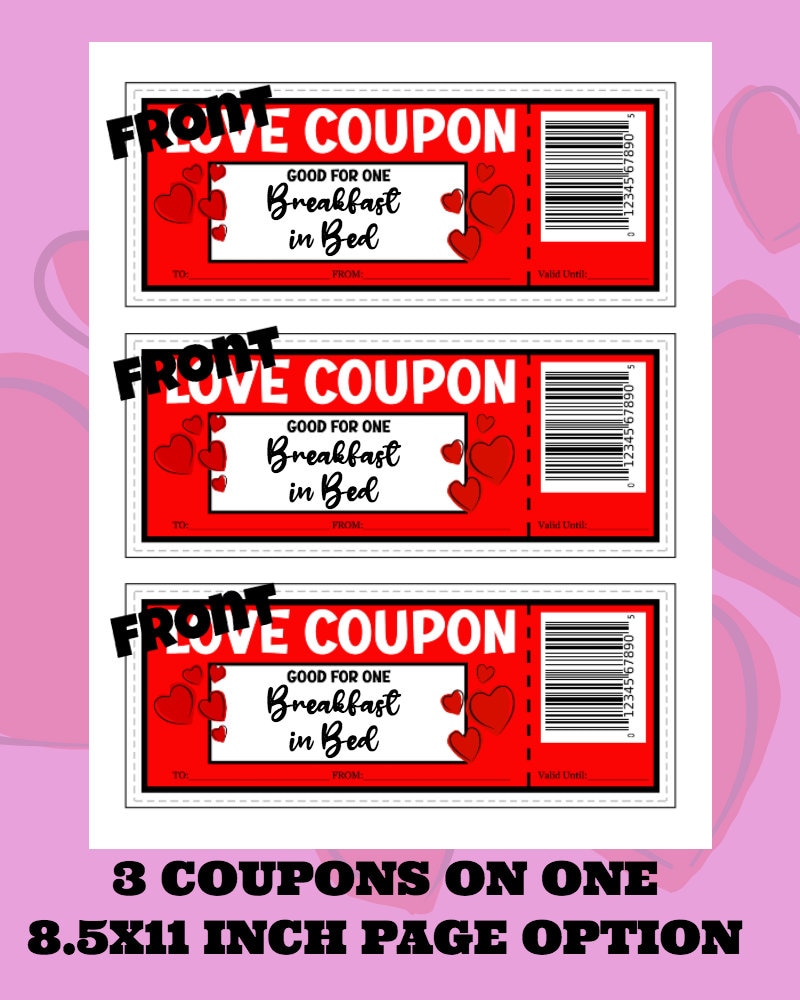 Printable Love Coupon Breakfast in Bed Gift Voucher - Etsy