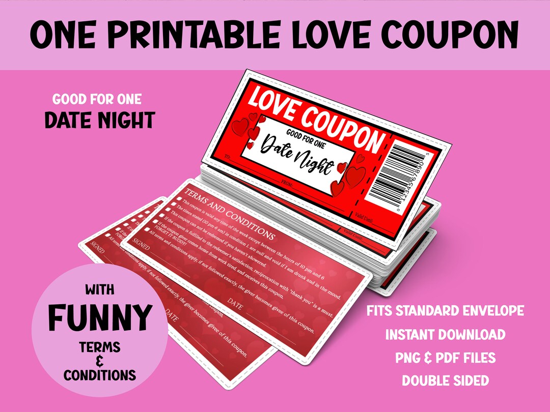 Printable Love Coupon Date Night Gift Voucher Downloadable Certificate ...