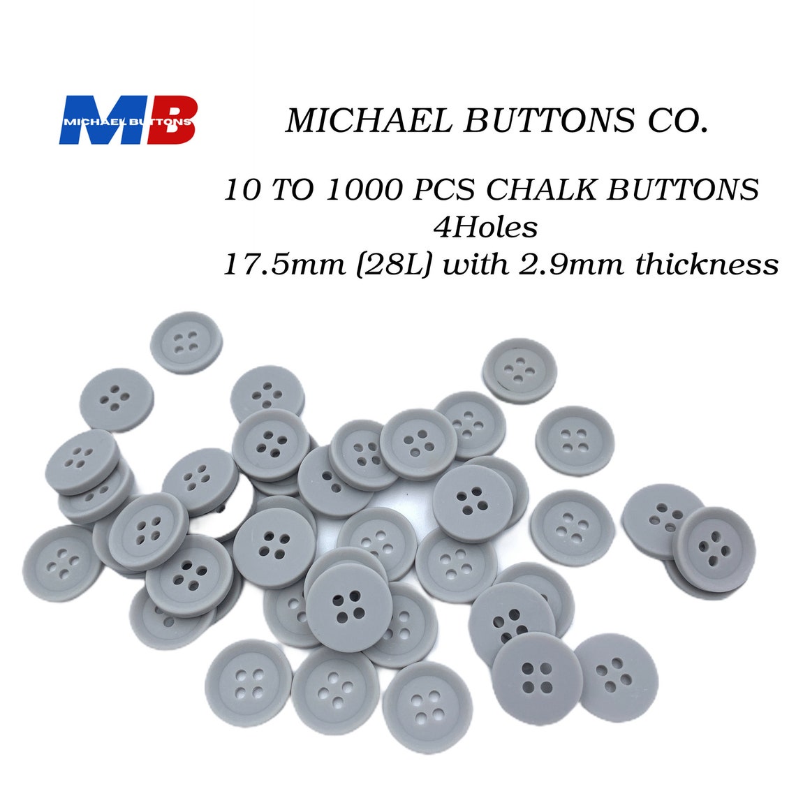 10 to 1000 pcs 17.5mm chalk buttons 4holes Grey color | Etsy