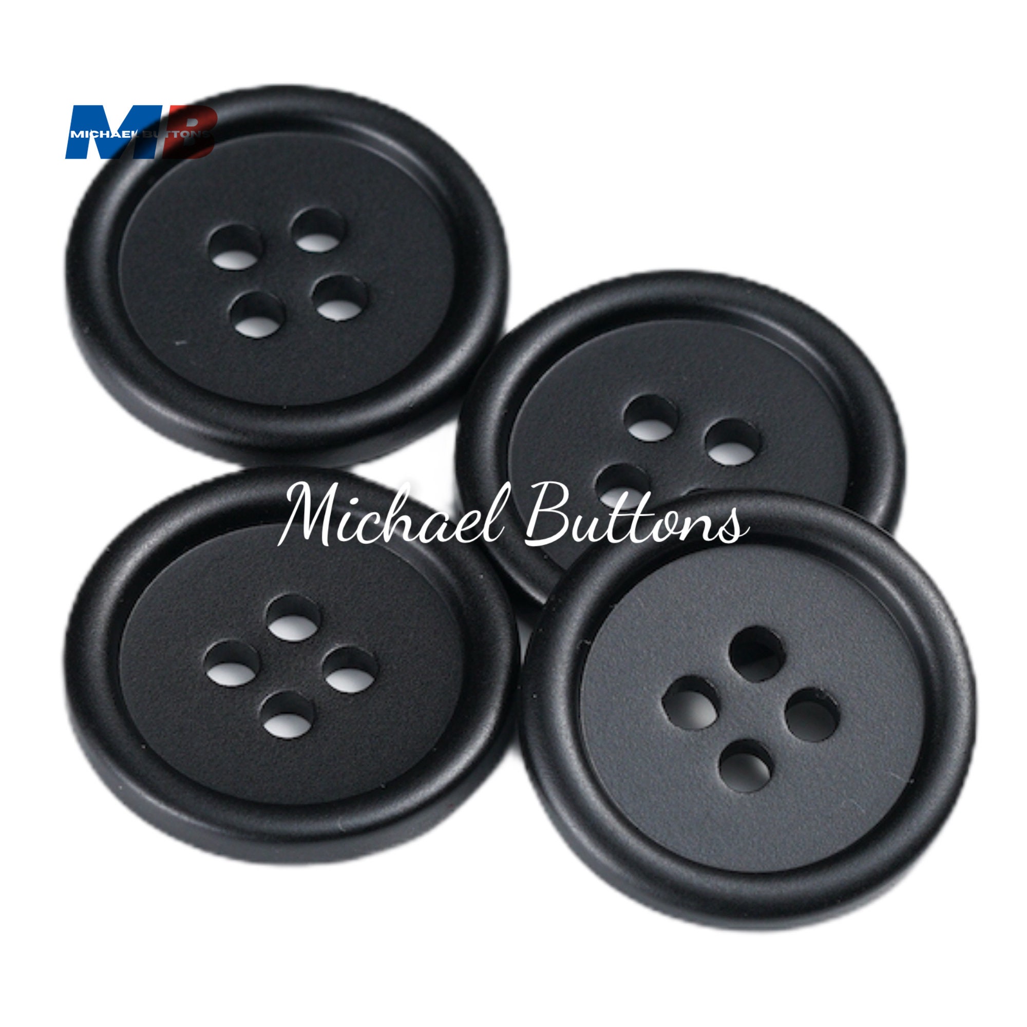 Michael Buttons 15mm 20mm 25mm 4holes Chalk Button Black Colour 24L 32L ...