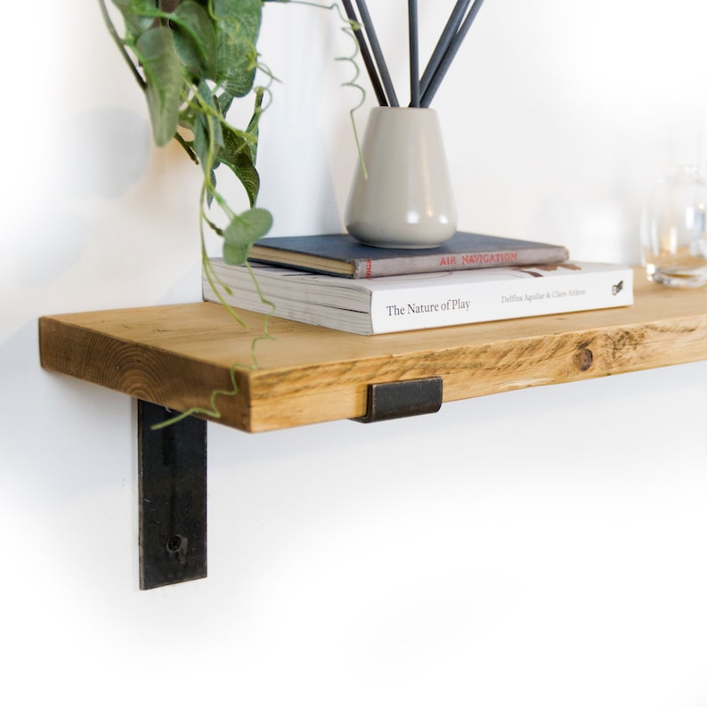 Reclaimed Rustic Shelf With Utility Steel Brackets Handcrafted - Etsy