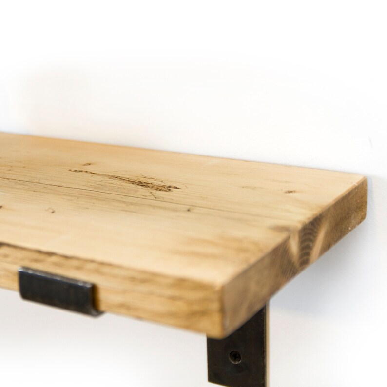 Reclaimed Rustic Shelf With Utility Steel Brackets Handcrafted - Etsy