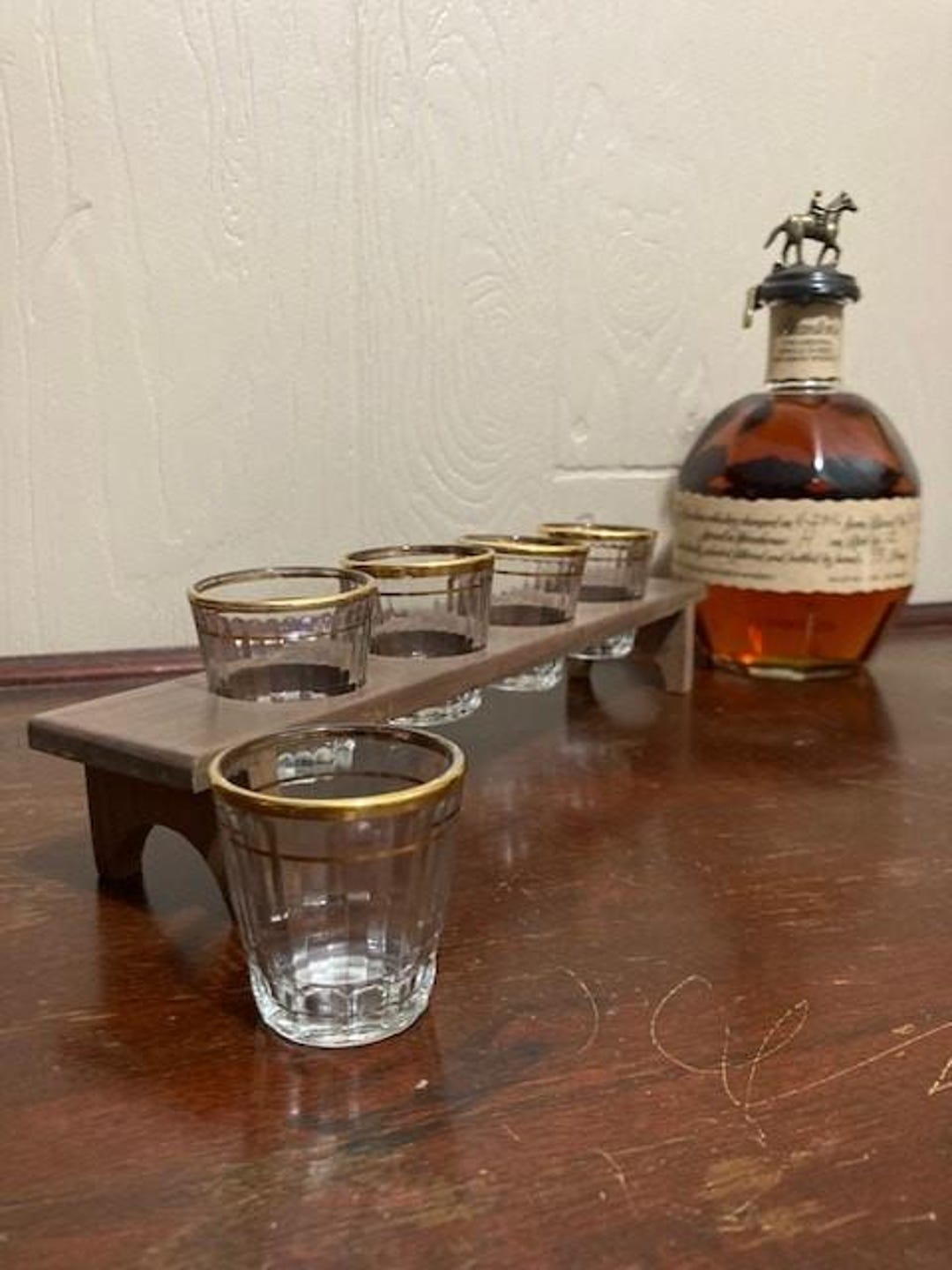Vintage Gold Band Shot Glass Set ~ Ribbed Cut Glass 1 Oz Shot Glasses ...