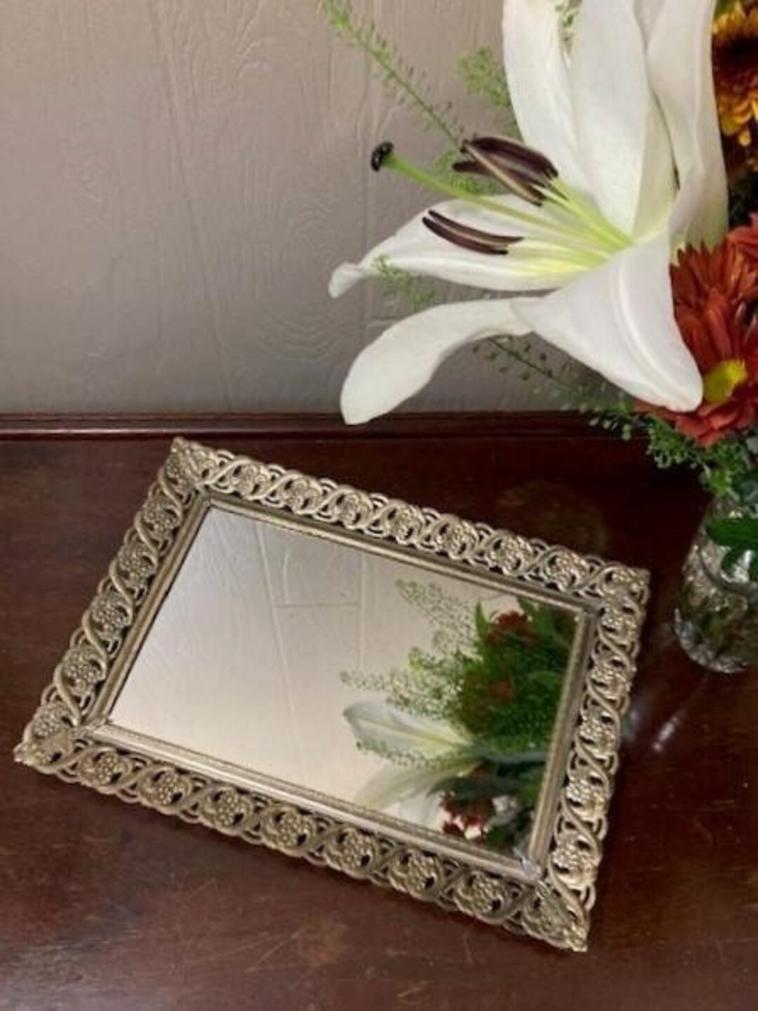 Vintage Mirror Vanity Tray ~ Ormolu Perfume Tray ~ Perfume Makeup ...