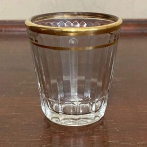 Vintage Gold Band Shot Glass Set ~ Ribbed Cut Glass 1 Oz Shot Glasses ...