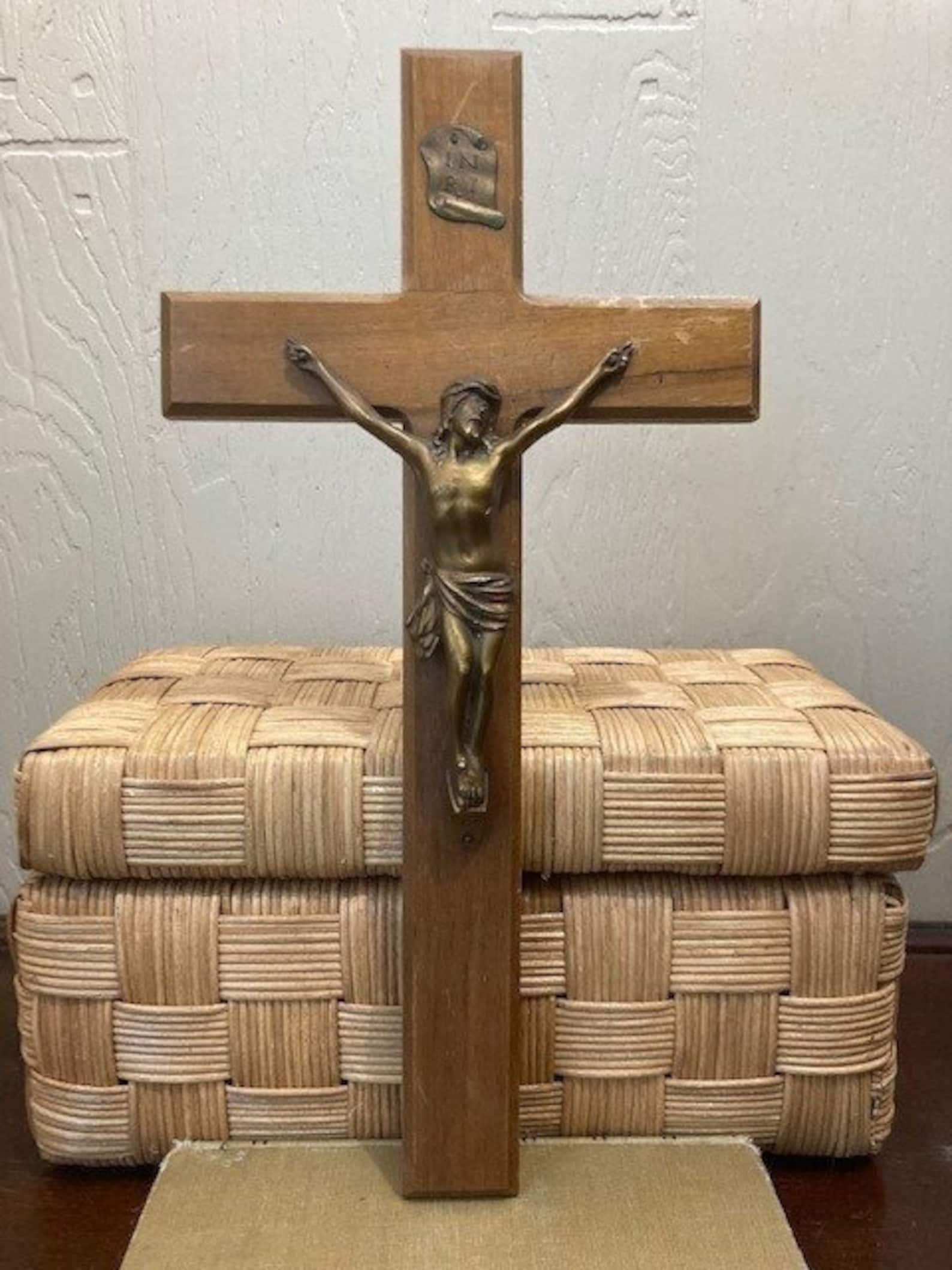 Vintage Bronze & Wood Crucifix ~ Jesus Christ on Cross ~ Religious Wall ...
