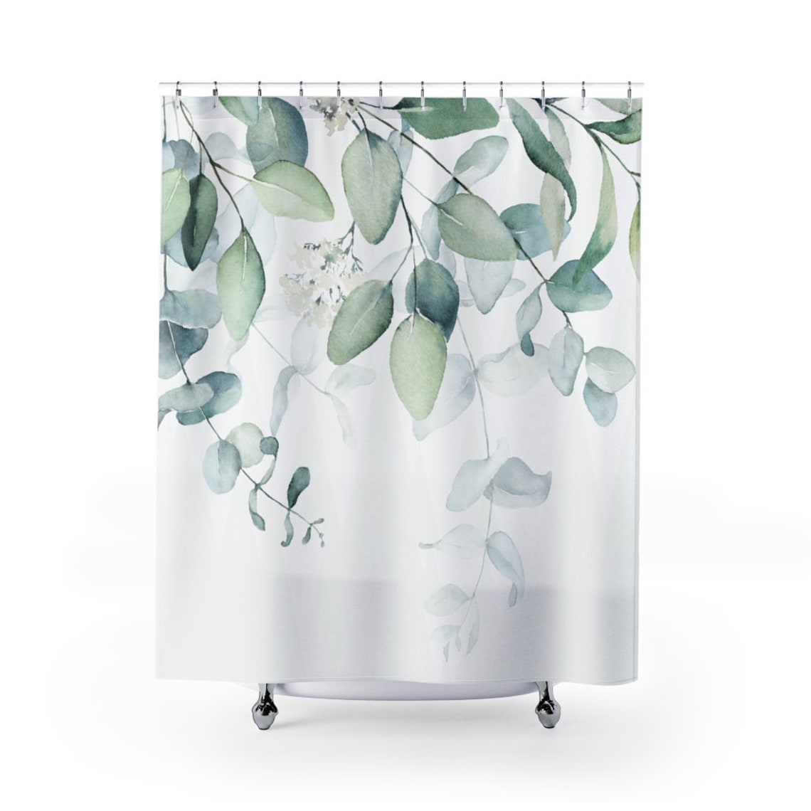 Eucalyptus Leaves Shower Curtain Green Leaves Bathroom Set Etsy