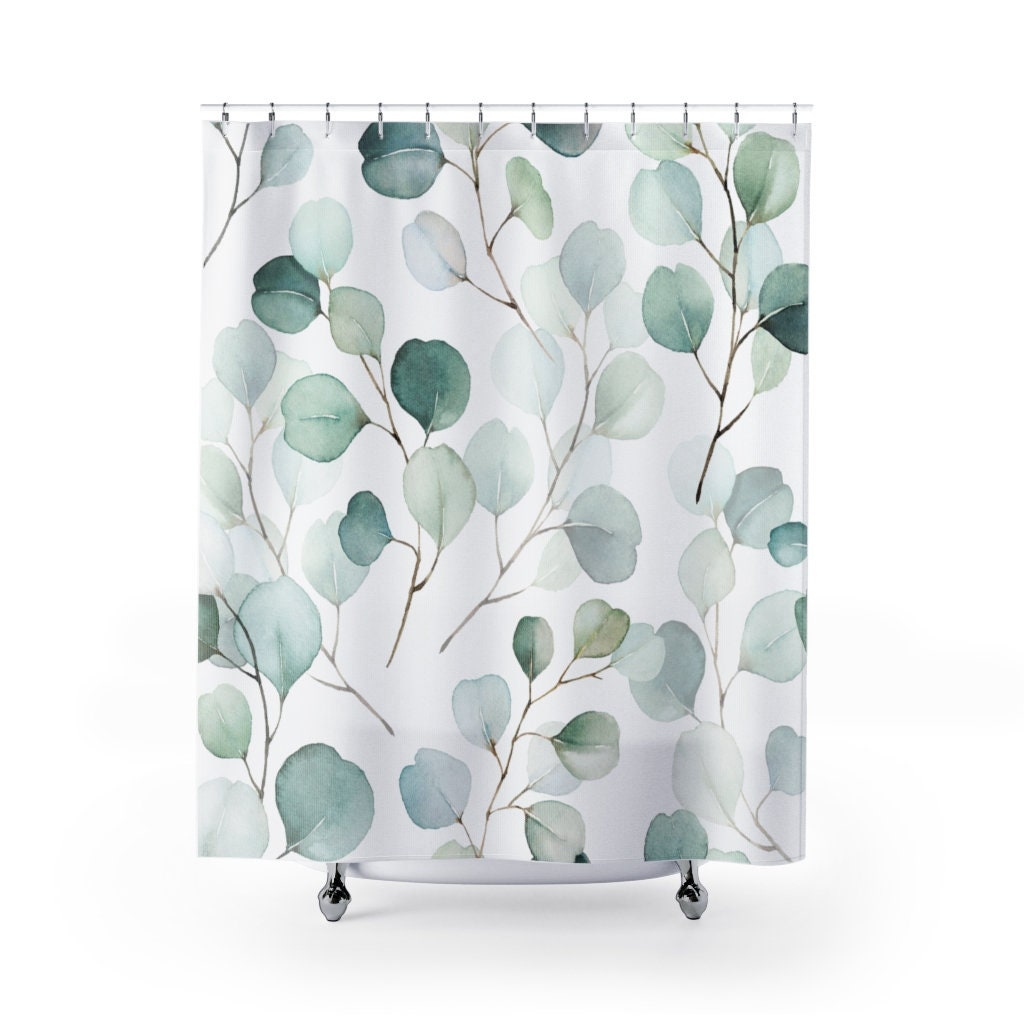 Eucalyptus Leaves Shower Curtain Green Leaves Bathroom Set Etsy