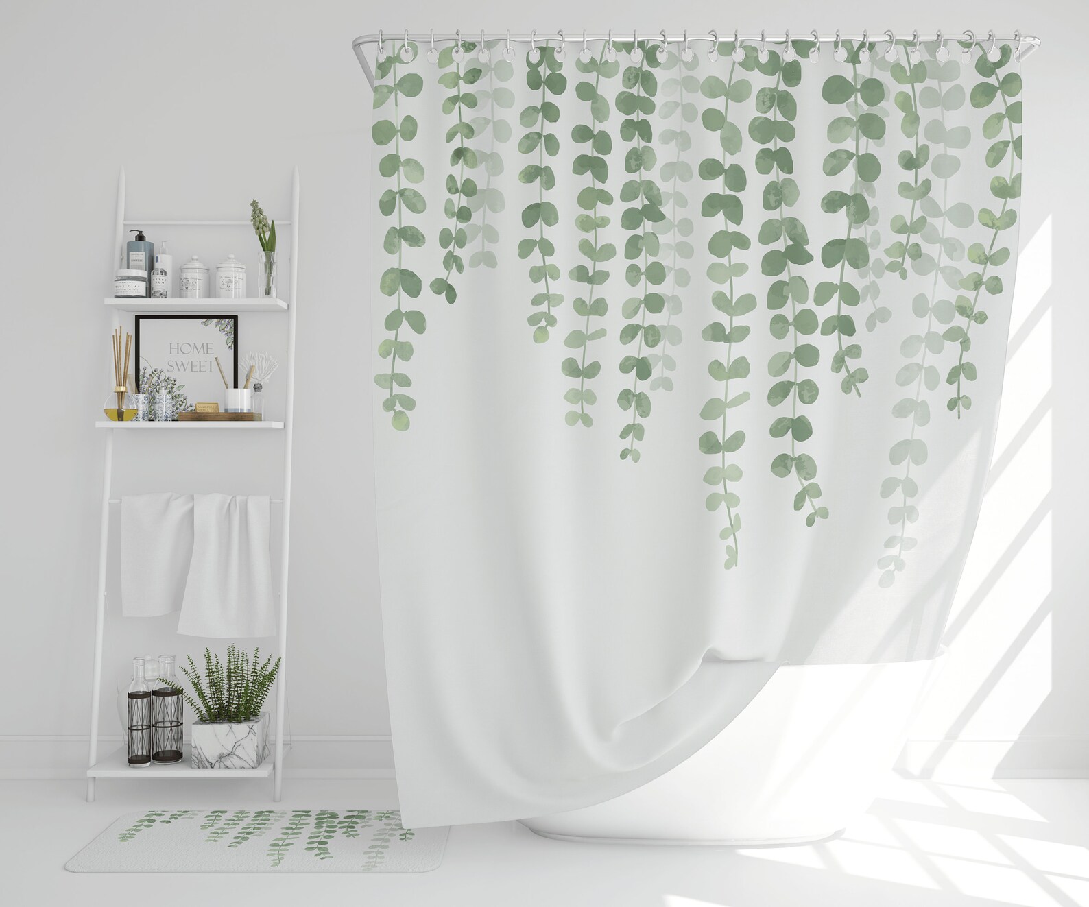 Eucalyptus Leaves Shower Curtain Bathroom Set Botanical Etsy