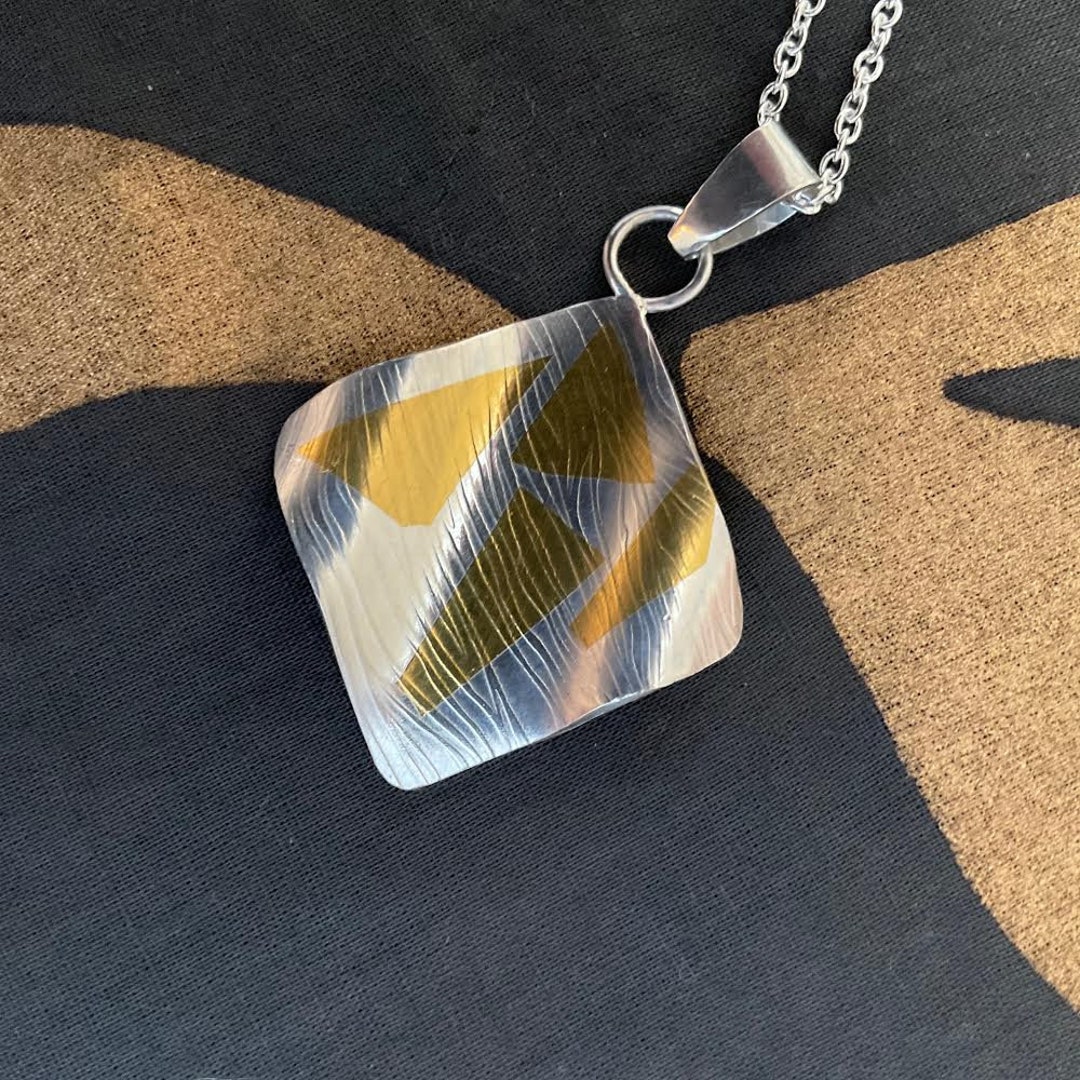 Wavy Keum Boo Pendant, 24K Gold and Sterling Silver, on Optional 18 ...