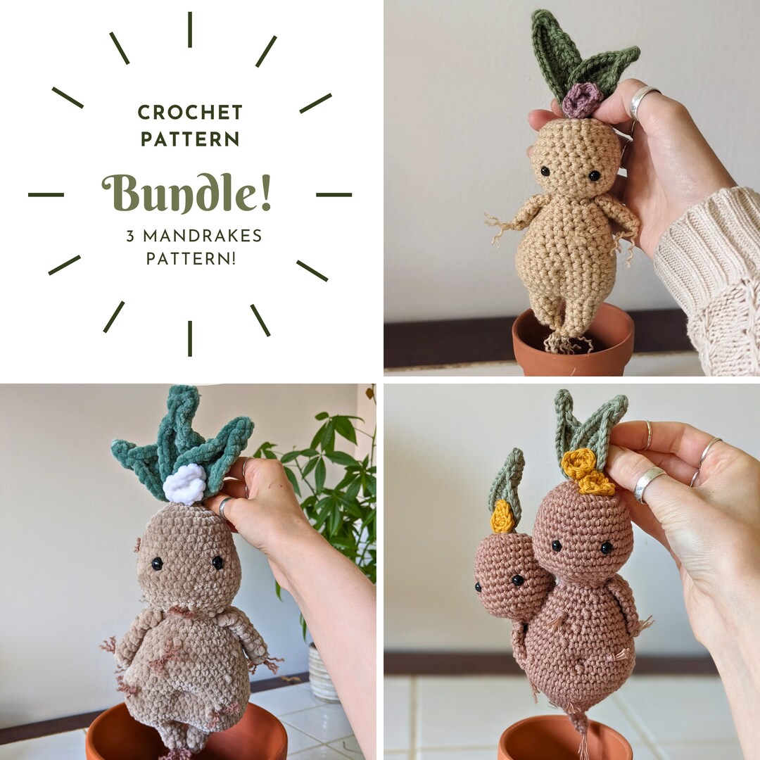 Bundle of 3 Crochet Mandrake Patterns DIY Magical Plant Amigurumi Set ...