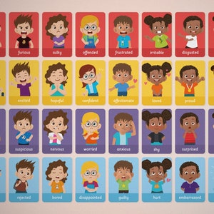 EMOTIONS Color Background Printable Educational Flashcards Nomenclature ...