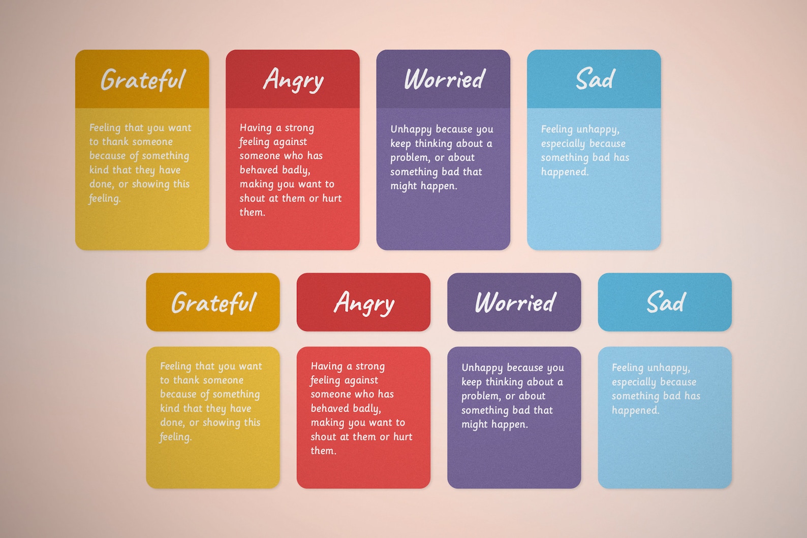 EMOTIONS Color Background Printable Educational Flashcards Nomenclature ...