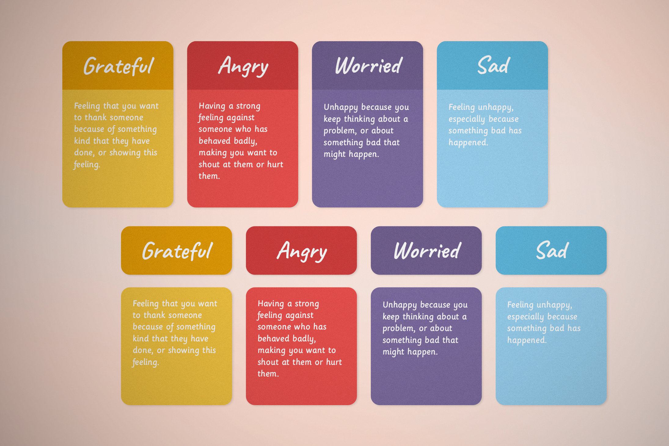 EMOTIONS Color Background Printable Educational Flashcards Nomenclature ...