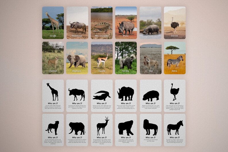 AFRICAN ANIMALS Who Am I Nomenclature Cards Riddles - Etsy