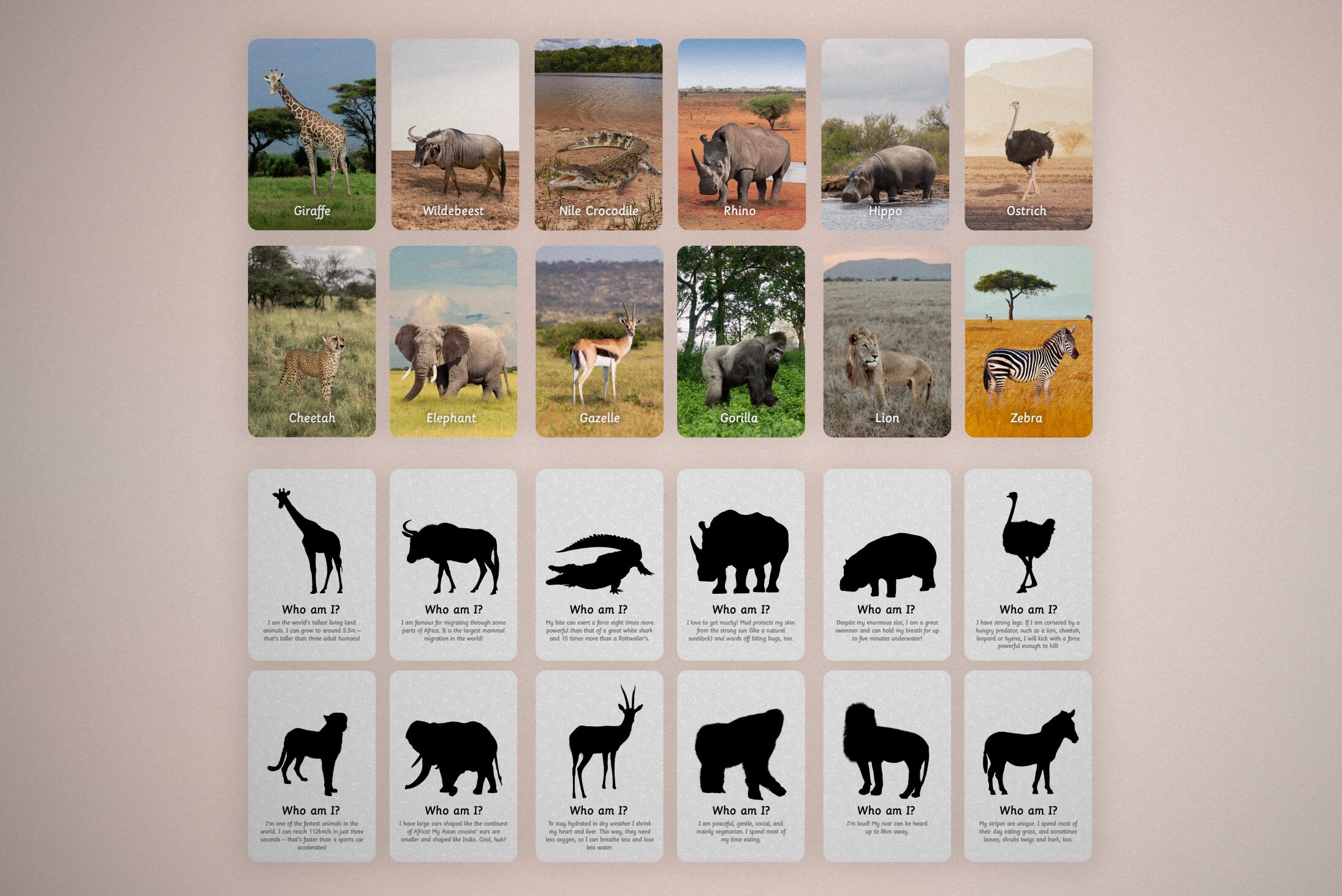 AFRICAN ANIMALS Who Am I Nomenclature Cards Riddles - Etsy