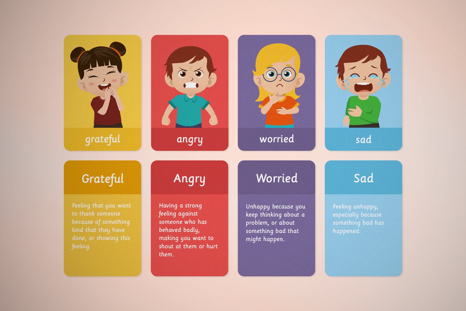 EMOTIONS Color Background Printable Educational Flashcards Nomenclature ...