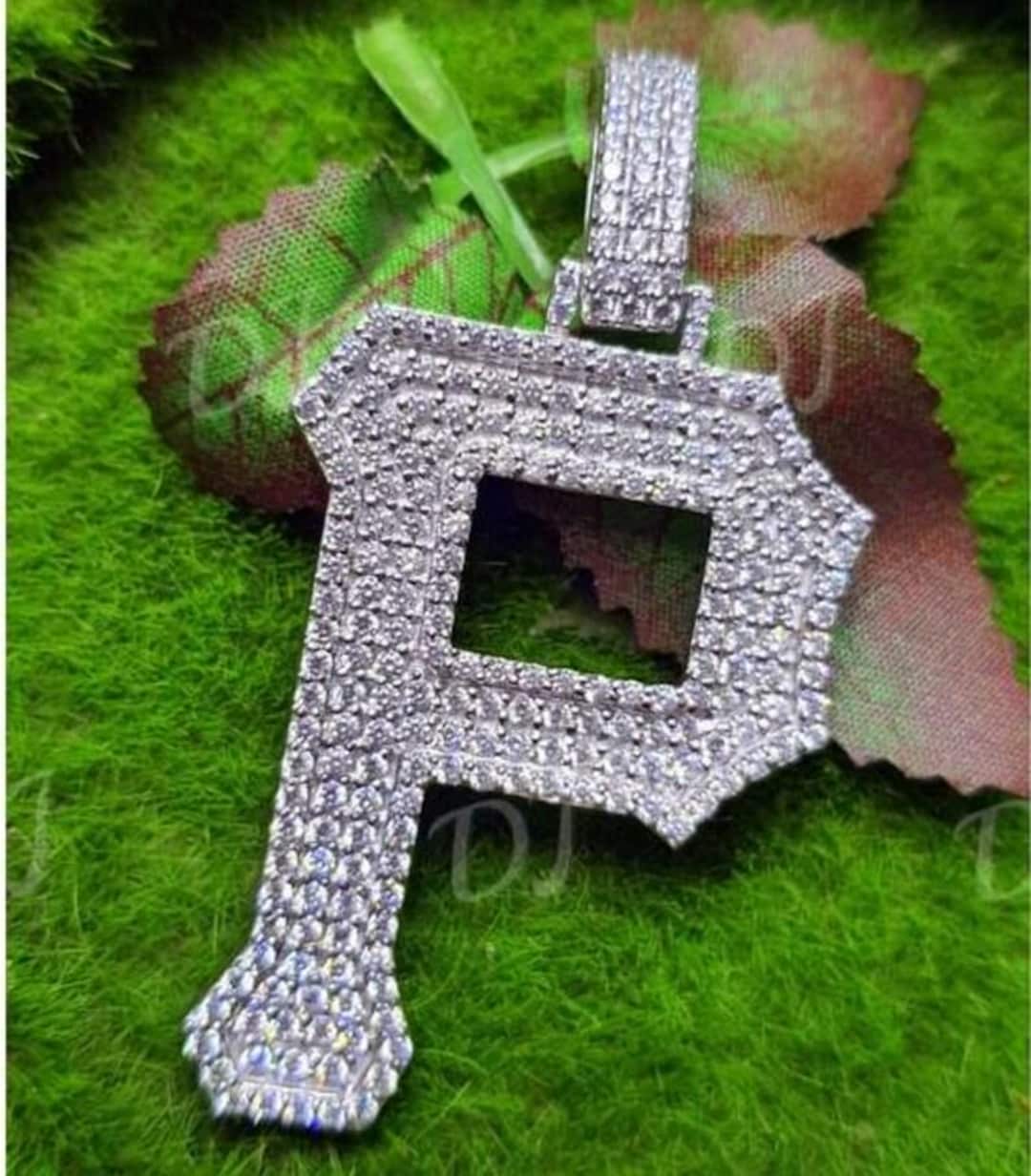 Diamond Custom Letter Pendant Round Simulated Diamond Pendant 14K White ...