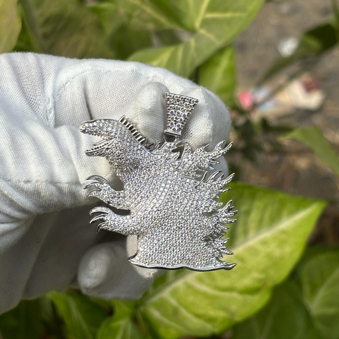 Iced Out Godzilla Pendant, Diamond / Moissanite Character Pendant, 3D ...