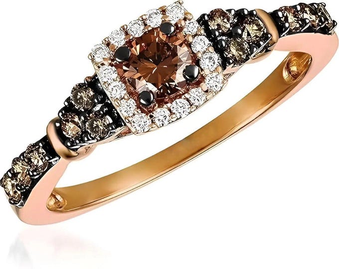3CT Chocolate Diamond Engagement Ring Lab Created Round Cut in 14K Rose ...