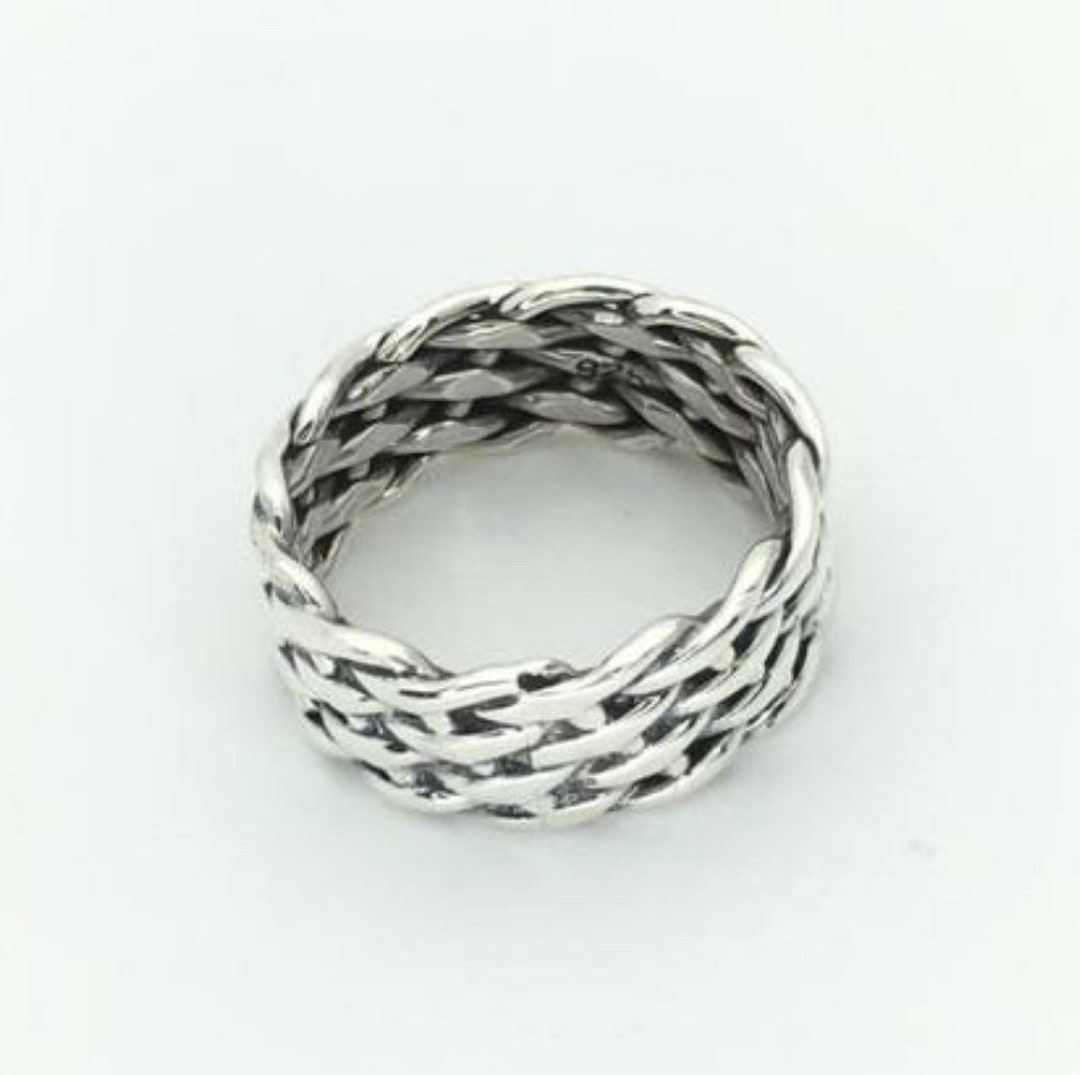 925 Sterling Silver Knitting 8.5 Mm Wedding Ring / Engagement, Promise ...