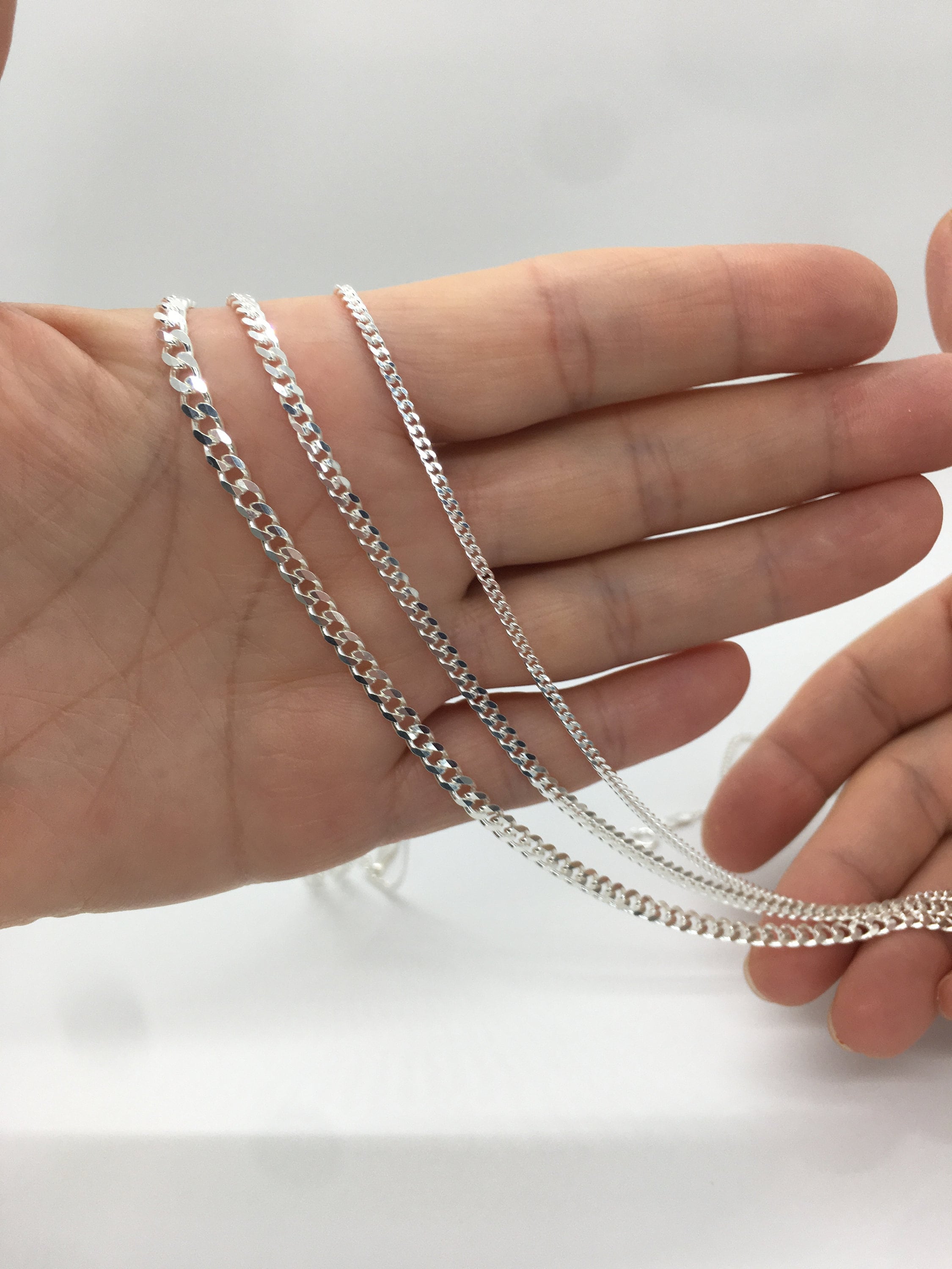 Tick Solid Silver Cuban Link Chain Necklace /italian Diamond | Etsy