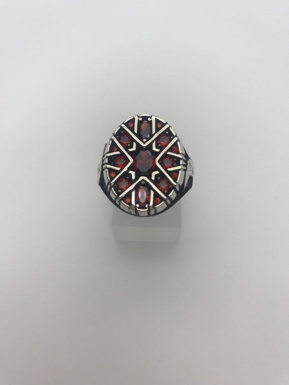 925 Sterling Silver Garnet Hawk Ring / Handmade Man Ring / | Etsy